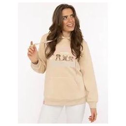 Hoodie Zwillingsherz "Dog Life", Damen, Gr. L/XL, beige, Sweatware, Obermaterial: 80% Polyester, 20% Baumwolle, Sweatshirts Hoodie, Mini-Me,mit gestickten Hunden und Slogan