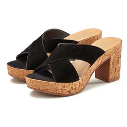 Lascana Damen Pantolette "Sommerschuh, offener Schuh, Sandalette, Mule", Gr. 38, schwarz, Obermaterial: 100% Ziegenleder. Decksohle: 100%