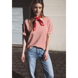 Damen T-Shirt, orange, Gr. 34, STREET ONE STUDIO, gestreift, Stoff, 72% Viskose, 23% Polyester, 5% Elasthan, Shirts, Rundhalsausschnitt