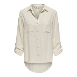 Hemdbluse Only CARMAKOMA "CARSIESTA YASMIN LS LI BL SHIRT PNT NOOS", Damen, Gr. 46, moonbeam, Web, Obermaterial: 80% Viskose, 20% Leinen, unifarben, regular fit normal, V-Ausschnitt, mit Knopf, Blusen Hemdbluse