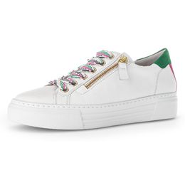 Gabor Damen Plateausneaker "FLORENZ", Gr. 36, wei&szlig;, Kalbsleder, Veloursleder, Schuhe, mit bunten Bes&auml;tzen, Weite G, Freizeitschuh, Halbschuh,