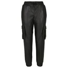Cargohose Urban Classics "Urban Classics Damen Ladies Faux Leather Cargo Pants", Damen, Gr. S, US-Gr&ouml;&szlig;en, schwarz, 100% Viskose, unifarben, normal, Hosen Cargohose