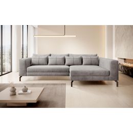 Ecksofa Home Affaire "Cross, mit softem Sitz, L-Form, wendbare Zierkissen, Breite 284 cm", grau (opal grau), B:284cm H:82cm T:172cm, 88% PES; 12% Nylon, Sofas, Ecksofa, Couch mit vielen Kissen, stylische Kreuznaht, elegante Metallf&uuml;&szlig;e