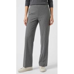 Anzughose MAC "CHIARA", Damen, Gr. 46, L&auml;nge 32, smoked grau stripes, Web, Obermaterial: 68% Polyester, 28% Viskose, 4% Elasthan, Nadelstreifen, regular fit kn&ouml;chellang, Hosen Anzughose, mit Logo Stickerei