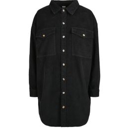 Hemdbluse Urban Classics "Urban Classics Damen Ladies Long Corduroy Overshirt", Damen, Gr. S, schwarz, 100% Baumwolle, Blusen Hemdbluse