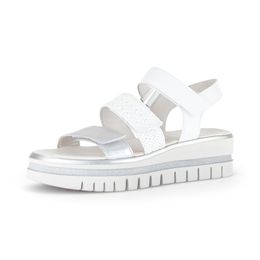 Gabor Damen Keilsandalette, Gr. 40, wei&szlig;, Glattleder, Flechtoptik, metallic, Schuhe, Plateau, Riemchensandale, Sommerschuh mit Kontrastbesatz