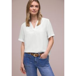Schlupfbluse Street One, Damen, Gr. 36, sanftes wei&szlig;, Web, Obermaterial: 100% Viskose, figurumspielend h&uuml;ftbedeckend, V-Ausschnitt, Aufschlag, Blusen Schlupfbluse, Leicht abgerundeter Saum, &Auml;rmelaufschlag