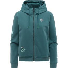 Sweatjacke Ragwear "Parya Embro", Damen, Gr. XL (42), hellpetrol, Material: 95% Baumwolle, 5% Elasthan, gerade h&uuml;ftlang, Rundhals, &Auml;rmel ohne &Auml;rmelschlitz Rippstrickb&uuml;ndchen, Sweatjacken Sweatjacke, Damen Zipper mit Stickereien
