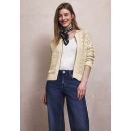 Cardigan STREET ONE STUDIO, Damen, Gr. 42, soft beige, Web, 60% Baumwolle, 40% Polyacryl, unifarben, comfort fit normal, Rundhals, Rippb&uuml;ndchen, Strickjacken, Grobstrick