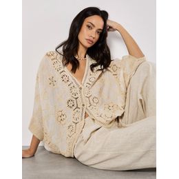 Apricot Oversized Crochet Embroidered Mesh Cardigan ' ' Damen Gr&ouml;&szlig;e S stone