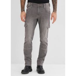 bonprix Leichte Regular Fit Cargo-Jeans mit Dehnbund Straight, grau, Gr.34, Coole Cargo-Stretch-Jeans im Regular Fit mit bequemen Komfortbund, 82% Baumwolle (organic)