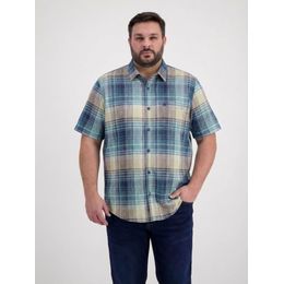 Kurzarmhemd Lerros "Kariertes Kurzarmhemd in gro&szlig;en Gr&ouml;&szlig;en", Herren, Gr. 3XL, extraweit, mint water, 71% Baumwolle, 29% Leinen, Hemden