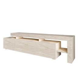 Livetastic Lowboard Beliz TV-Schrank, Beige, Holzwerkstoff, Steinoptik, warmwei&szlig;, 192x53x37 cm, Beleuchtung, Wohnzimmer, Wohnw&auml;nde, Lowboards
