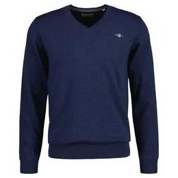 Sweater Gant "Strickpullover CLASSIC COTTON V-NECK", Herren, Gr. 4XL, blau (jeansblau melange), Obermaterial: 100% Baumwolle CO., Sweatshirts Sweater