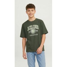 Jack & Jones T-Shirt JACK & JONES JUNIOR "JJMAKO TEE SS CREW NECK JNR", Jungen, Gr. 176, duffel bag, Single Jersey, Obermaterial: 100% Baumwolle, bedruckt, unifarben, relaxed fit normal, Rundhals, Shirts T-Shirt, mit coolem Frontprint