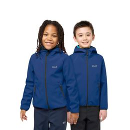 Softshelljacke Jack Wolfskin "FOURWINDS JACKET KIDS", Jungen, Gr. 128, blau orchid, Softshell, Obermaterial: 100% Polyester. Innenseite: 100% Polyester, hoch geschlossener Ausschnitt, eingefasste Kante, Jacken Softshelljacke