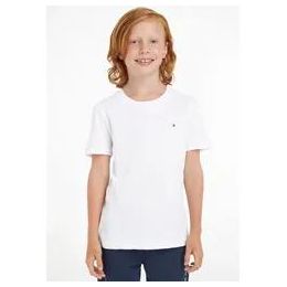 T-Shirt Tommy Hilfiger "BOYS BASIC CN KNIT", Jungen, Gr. 4/104, wei&szlig; (hellwei&szlig;2), Obermaterial: 100% Baumwolle, Basic, Basic schmal, Rundhals, Shirts T-Shirt, Kinder Kids Junior MiniMe