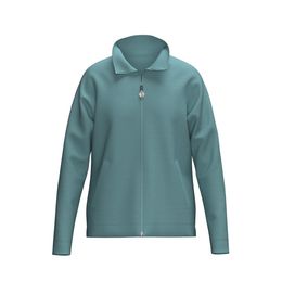 Sweatjacke TRIGEMA "TRIGEMA Jacke mit funkelnden Strass-Steinen", Damen, Gr. XL, seegras, Sweatware, 55% Polyester, 45% Baumwolle, normal, ohne Ausschnitt, Sweatjacken Sweatjacke