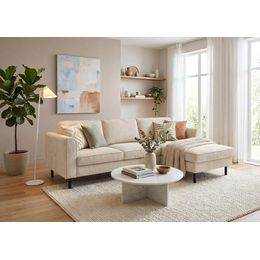 Ecksofa Home Affaire "Booster II, whlw. mit Schlaffunktion & Bettkasten, Fu&szlig; schwarz", cannoli cream, B:232cm H:83cm T:161cm, 88% Polyester, 12% Nylon, Sofas, Ecksofa, Recamiere beidseitig montierbar,L-Form, in Cord & Struktur LEO o. LINO