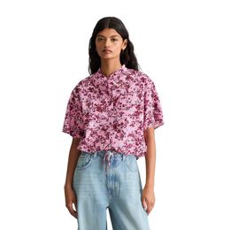 Marc O'Polo Kurzarmbluse MARC O'POLO DENIM "aus bedrucktem Viskose-Mix", Damen, Gr. XXL, medium pink, Obermaterial: 73% Viskose, 27% Baumwolle, bedruckt, relaxed fit bauchfrei, normaler Saum, Blusen