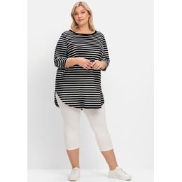 sheego Damen Longshirt "Longshirt", schwarz-wei&szlig;, Gr. 48, gemustert, mehrfarbig, 95% Baumwolle, 5% Elasthan, Shirts