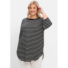 sheego Damen Longshirt "Longshirt", schwarz-wei&szlig;, Gr. 52, gemustert, mehrfarbig, 95% Baumwolle, 5% Elasthan, Shirts