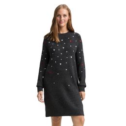 Damen Minikleidgrau wei&szlig; dots and hearts, Gr. L, Tom Tailor Denim, bestickt, Strick, Obermaterial: 79% Polyacryl, 18% Polyester, 3% Elasthan,