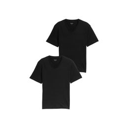 Tom Tailor Herren T-Shirt, schwarz, Gr. S, unifarben, Single Jersey, Obermaterial: 100% Baumwolle, Shirts, mit V-Ausschnitt, Doppelpack