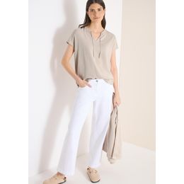Kurzarmbluse Cecil, Damen, Gr. L (42), grain beige, Stoff, Vorderseite: 100% Viskose; R&uuml;ckseite: 95% Viskose, 5% Elasthan, unifarben, klassisch normal, V-Ausschnitt, abgesteppt, Blusen, mit Strukturmix