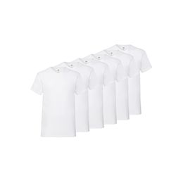 Herren T-Shirt, wei&szlig;, Gr. S, Fruit of the Loom, unifarben, Jersey, Obermaterial: 100% Baumwolle, Shirts, aus Baumwolle, V-Ausschnitt, 6-teilig