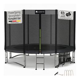 Juskys Trampolin JumpMaster XL &Oslash; 366 cm &ndash; Gartentrampolin mit Netz, Leiter & Bodenankern