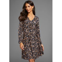 Laura Scott Damen Jerseykleid, blau, Gr. 44, bedruckt, Jersey, Obermaterial: 95% Viskose, 5% Elasthan, Kleider, mit Wickeldetail