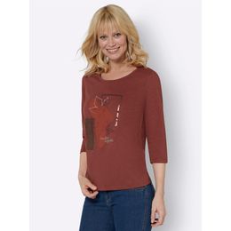 3/4-Arm-Shirt Ambria "Shirt", Damen, Gr. 36, bunt (rotbraun, marine, bedruckt), 100% Baumwolle, gemustert, unifarben, Rundhals, Shirts 3/4-Arm-Shirt