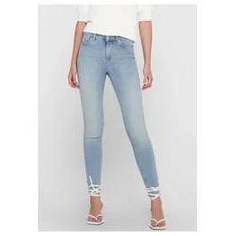 Ankle-Jeans Only "ONLBLUSH MID SK ANK RAW", Damen, Gr. M (38), L&auml;nge 34, blau (light blau denim), Denim/Jeans, Obermaterial: 92% Baumwolle, 6% Elastomultiester, 2% Elasthan, unifarben, kn&ouml;chellang, Jeans, mit leicht ausgefranstem Beinabschluss
