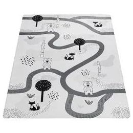 Kinderteppich Paco Home "Chicos 560", wei&szlig;, B:80cm H:4mm L:150cm, Polyester, Teppiche, Kinderteppich, Flachgewebe, Stra&szlig;en-Spiel-Teppich, Kinderzimmer