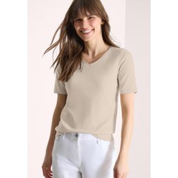 Cecil Damen T-Shirtgrain beige, Gr. XL, unifarben, Web, 100% Baumwolle, Shirts, Basic