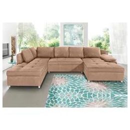 Wohnlandschaft Home Affaire "Labene U-Form", braun (nuss), B:326cm H:82cm T:90cm, Sofas, Wohnlandschaft