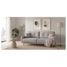 3-Sitzer Home Affaire "TRIPLO optionale Schlafsofa mit Bettkasten, Ma&szlig;e B/T/H: 215/100/89 cm", grau (hellgrau), B:215cm H:89cm T:100cm, Luxus-Microfaser weich (92% Polyester, 8% Nylon);Filzoptik ( 100% Polyester);Luxus-Microfaser Vintageoptik (100% Polyester), Sofas, Wahlweise Bettfunktion - Liegefl&auml;che 145x191 cm, R&uuml;cken-, Zierkissen