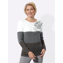 WITT Damen Langarm-Pullover mit platziertem Druck, anthrazit-ecru-gemustert, Gr&ouml;&szlig;e 38