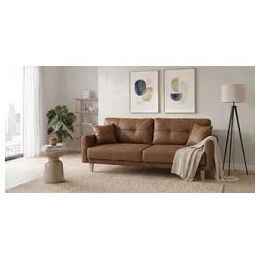 3-Sitzer Home Affaire "TRIPLO optionale Schlafsofa mit Bettkasten, Ma&szlig;e B/T/H: 215/100/89 cm", braun (cognac), B:215cm H:89cm T:100cm, Luxus-Microfaser weich (92% Polyester, 8% Nylon);Filzoptik ( 100% Polyester);Luxus-Microfaser Vintageoptik (100% Polyester), Sofas, Wahlweise Bettfunktion - Liegefl&auml;che 145x191 cm, R&uuml;cken-, Zierkissen