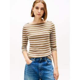 Tommy Hilfiger Damen 3/4-Arm-Shirt "NEW CODY BOAT-NECK", braun, Gr. XXXL, gestreift, Jersey, Obermaterial: 100% Baumwolle, Shirts, Baumwolle,