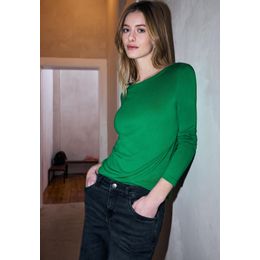 Damen Langarmshirt, gr&uuml;n, Gr. 44, STREET ONE STUDIO, unifarben, Web, 50% Modal, 50% Baumwolle, Shirts, mit U-Boot-Ausschnitt
