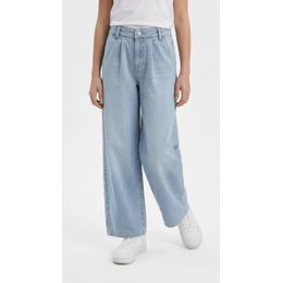 name it M&auml;dchen Relax-fit-Jeans "NKFBELLA HW W PLEAT JEANS 3020-AZ L NOOS", blau, Gr. 128, leichte Abriebeffekte, Denim/Jeans, Obermaterial: 99%