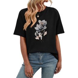 Gorhey Shirt 'Women's Summer Short-Sleeve Shirt with Flowers Print Tees' Damen Gr&ouml;&szlig;e XL schwarz