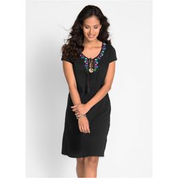 bonprix Damen Jerseykleid, schwarz, Gr. 48, bestickt, Jersey, Obermaterial: 100% Baumwolle, Kleider, f&uuml;r den Alltag, aus Baumwolle, schmale Passform,