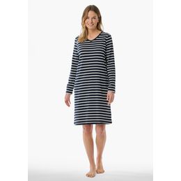 Schiesser Damen Nachthemd "Casual Essentials", Gr. 50, blau, Jersey, Obermaterial: 100% Baumwolle, gestreift, Kleider, mit leichtem V-Ausschnitt
