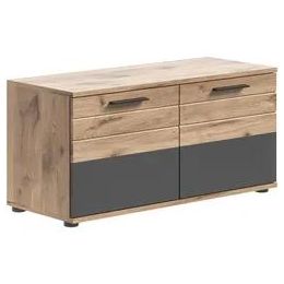 Sitzbank Home Affaire "Riga, Breite 90 cm, 2 T&uuml;ren mit Softclose, 2 Einlegeb&ouml;den, 4 F&auml;cher", grau (nox oak nb, basalt grau nb), B:90cm H:45cm T:37cm, FSC-zertifizierter Holzwerkstoff, Sitzb&auml;nke, Sitzbank, Rillenfr&auml;sung, Bank, Schuhbank, Garderobenbank, Dielenbank