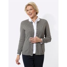 WITT Damen Strickjacke mit Ajourmuster und Glitzersteinchen, grau-meliert, Gr&ouml;&szlig;e 40