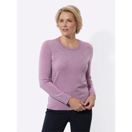 WITT Damen Langarm-Pullover mit Glitzersteinchen und Stickerei, orchidee-meliert, Gr&ouml;&szlig;e 40