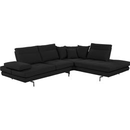 Ecksofa Calia italia "Toby Wing, B/T: 288/232 cm, Designsofa, Premium Sitzkomfort, L-Form", schwarz (nero bull), B:288cm H:90cm T:232cm, Leder BULL (100% Leder), Sofas, Ecksofa, Sitztiefenverstellung, wahlw. mit Kissen-Set,F&uuml;&szlig;e schwarz matt